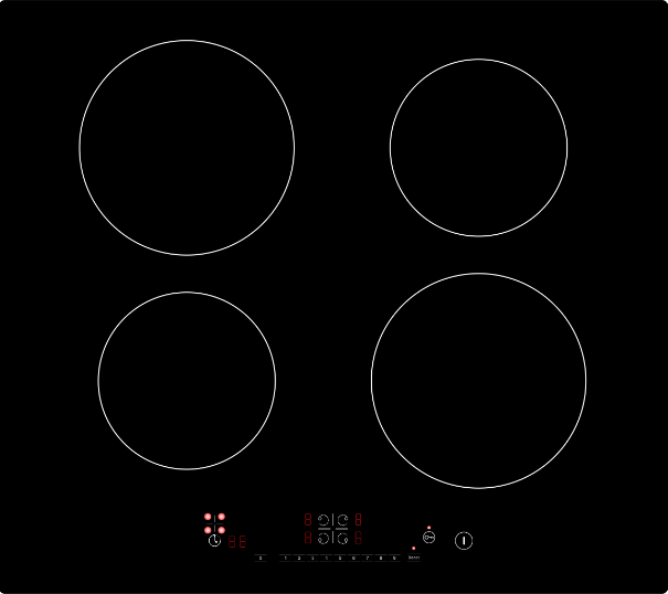 4 Burner Induction Cooktop Ceramic Glass Hybrid Cooker 6200W for ...